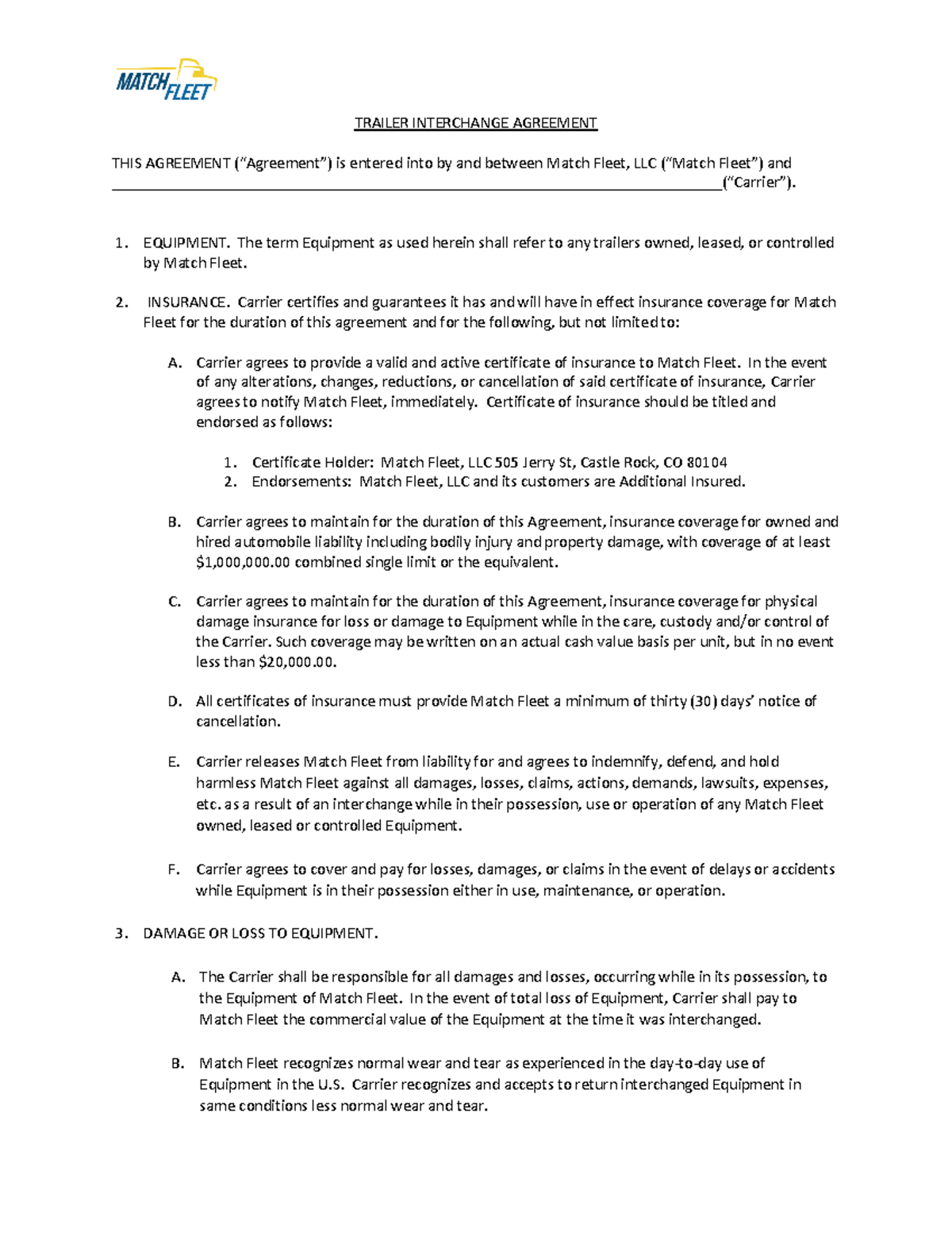 Match Fleet Trailer Interchange Agreement - 010522 - TRAILER ...