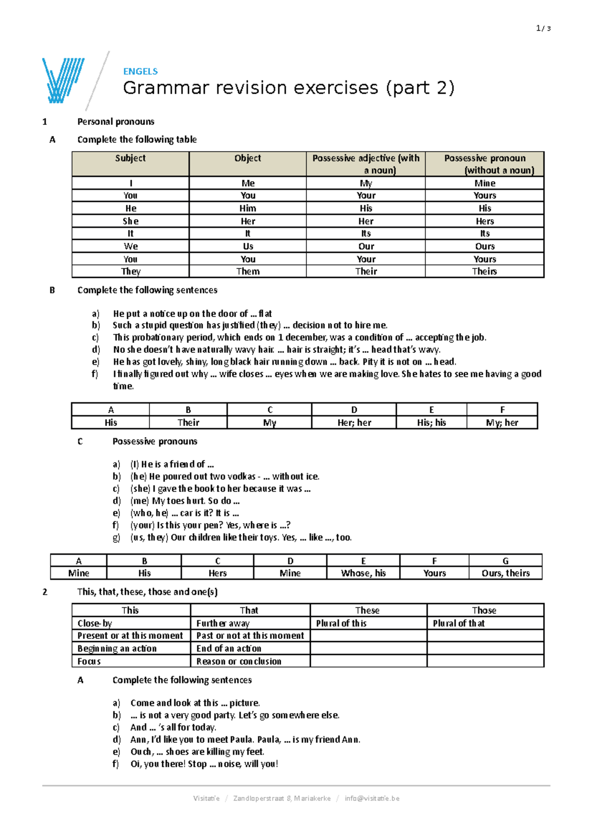 Revision of the English Grammar part 2 - 1 / 3 ENGELS Grammar revision ...