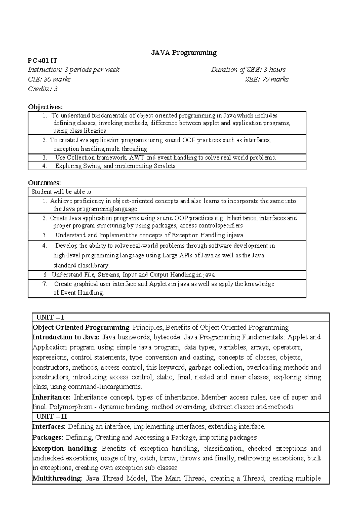 3 Syllabus Java Programming Pc401it Syllabus Java Programming Pc