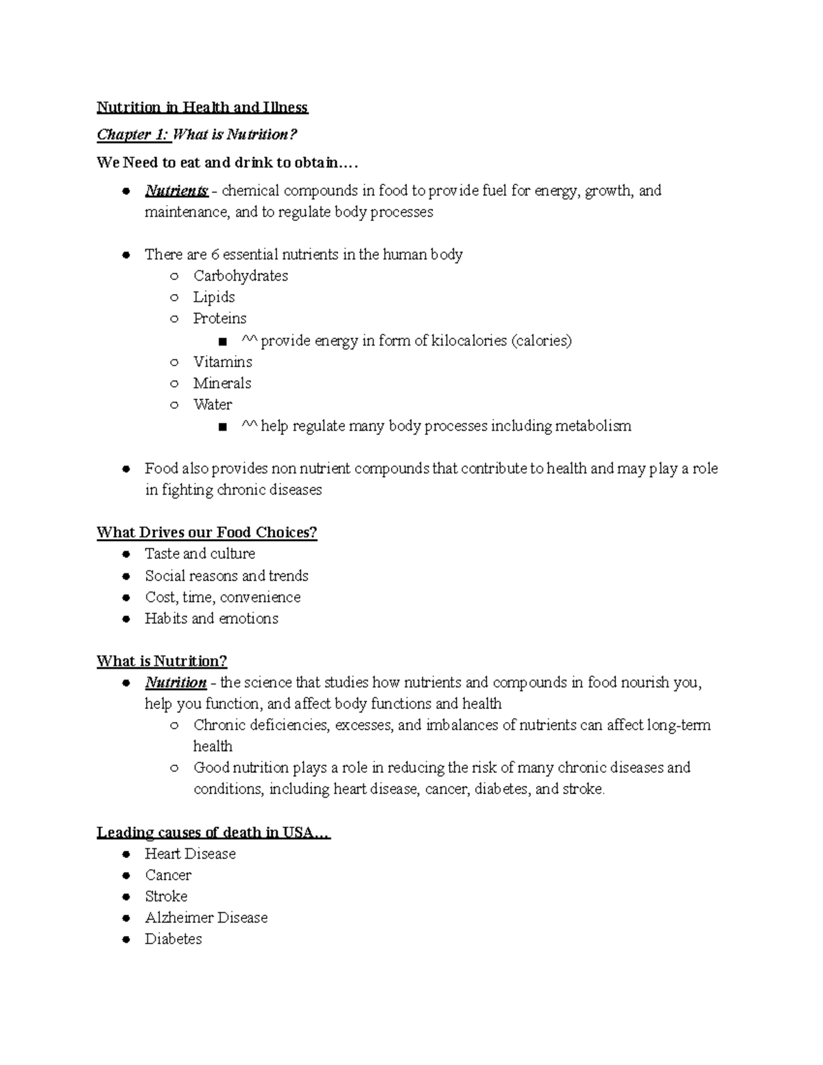 Nutrition Notes C - Nutrition in Health and Illness Chapter 1: What is ...