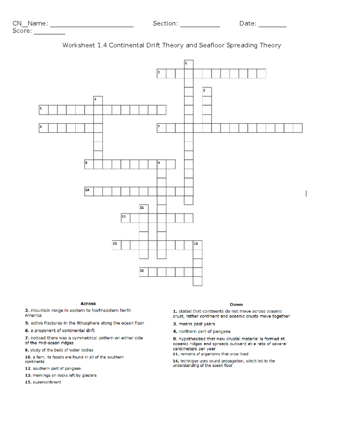 Worksheet-1 - its about continental drift - Disciplines and Ideas in ...
