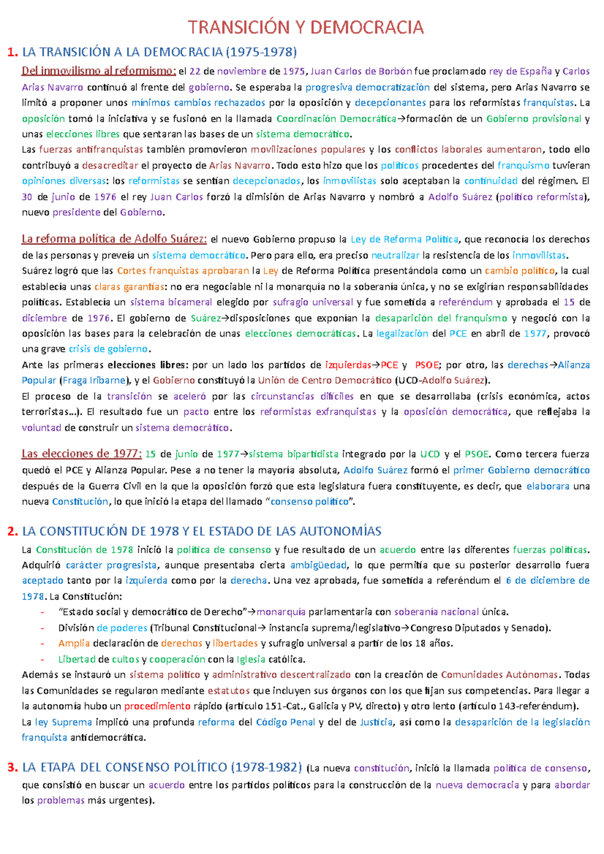 Apuntes T-17 Transición - TRANSICIÓN Y DEMOCRACIA 1. LA TRANSICIÓN A LA ...