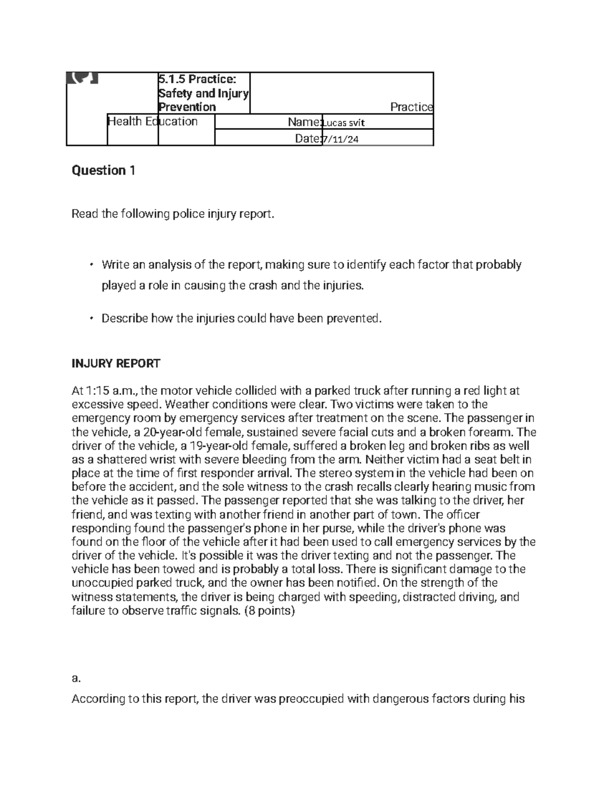 5.1.5 Practice - Safety and Injury Prevention (Practice).docx - 5.1 ...