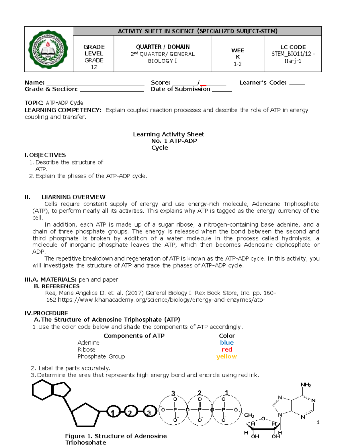 General Biology STEM SHS Grade 12 ATP Activity - 3 2 1 1 2 3 Figure 1 ...