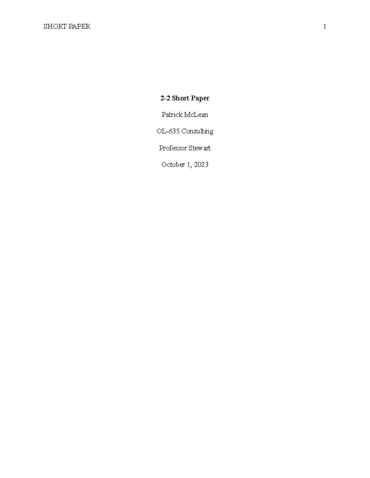 2-2 Short Paper - yup - 2-2 Short Paper Patrick McLean OL-635 ...