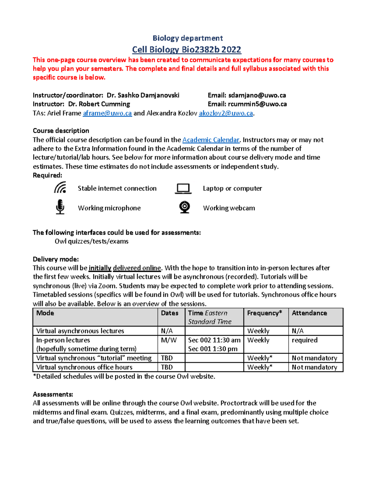 2382b+2022+Course+Outline Syllabus (Cell Biology) - Biology department ...