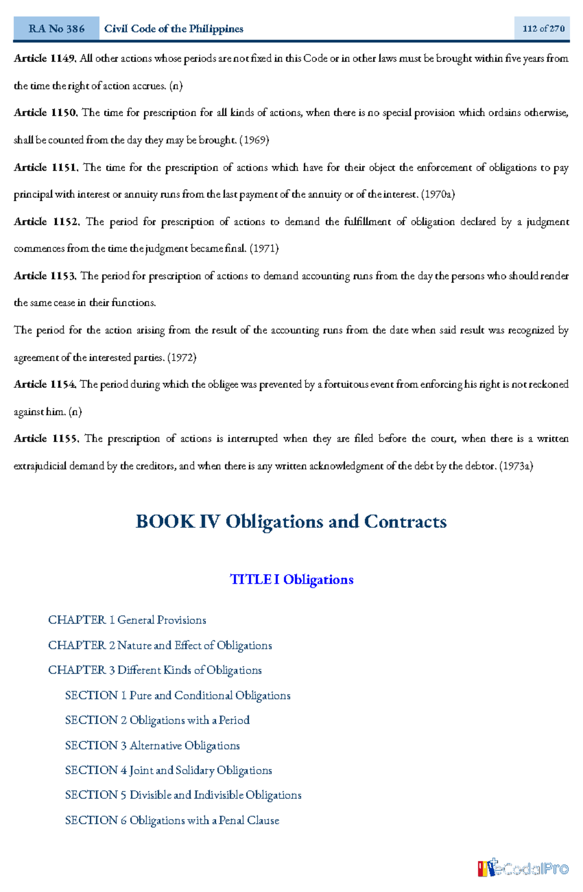 Civil Code Obligations and Contracts - Article 1149. All other actions ...