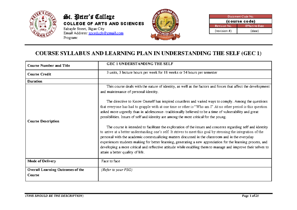New Syllabus- Template-Gec 1 - (course code) Revision No. Effective ...