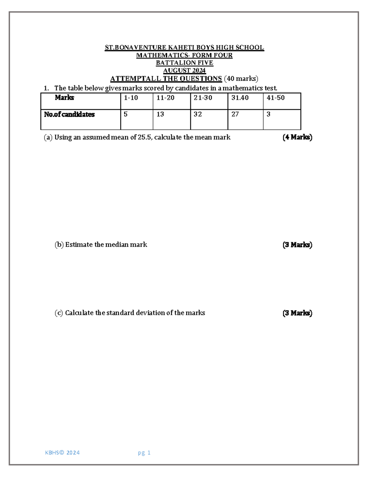 Maths BAT 5 QNS - Class Assignment - ST KAHETI BOYS HIGH SCHOOL ...