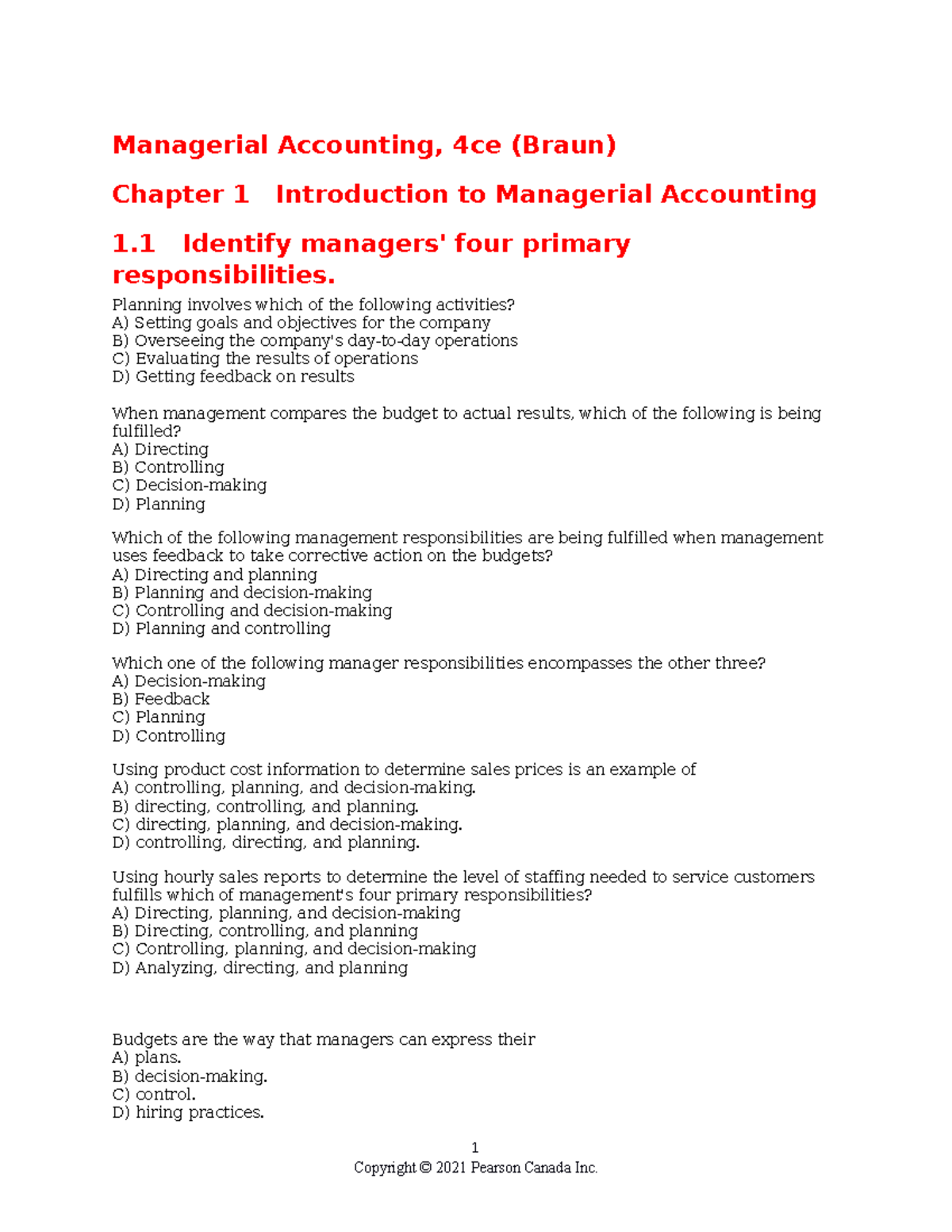 Chapter 1 Midterm Review - Managerial Accounting, 4ce (Braun) Chapter 1 ...