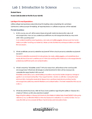 Lab 2: Cell structure and function Lab assignment - Student Name: Access Code (located on the ...