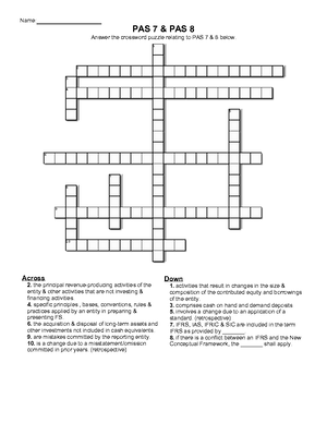 PAS 7 & PAS 8 Crossword (With Answers) - PAS 7 & PAS 8 Answer the ...
