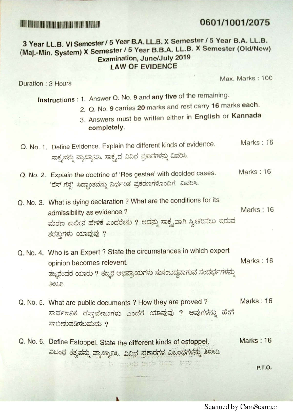 June 2019 Question Paper - Law of evidence - Scanned by CamScanner ...
