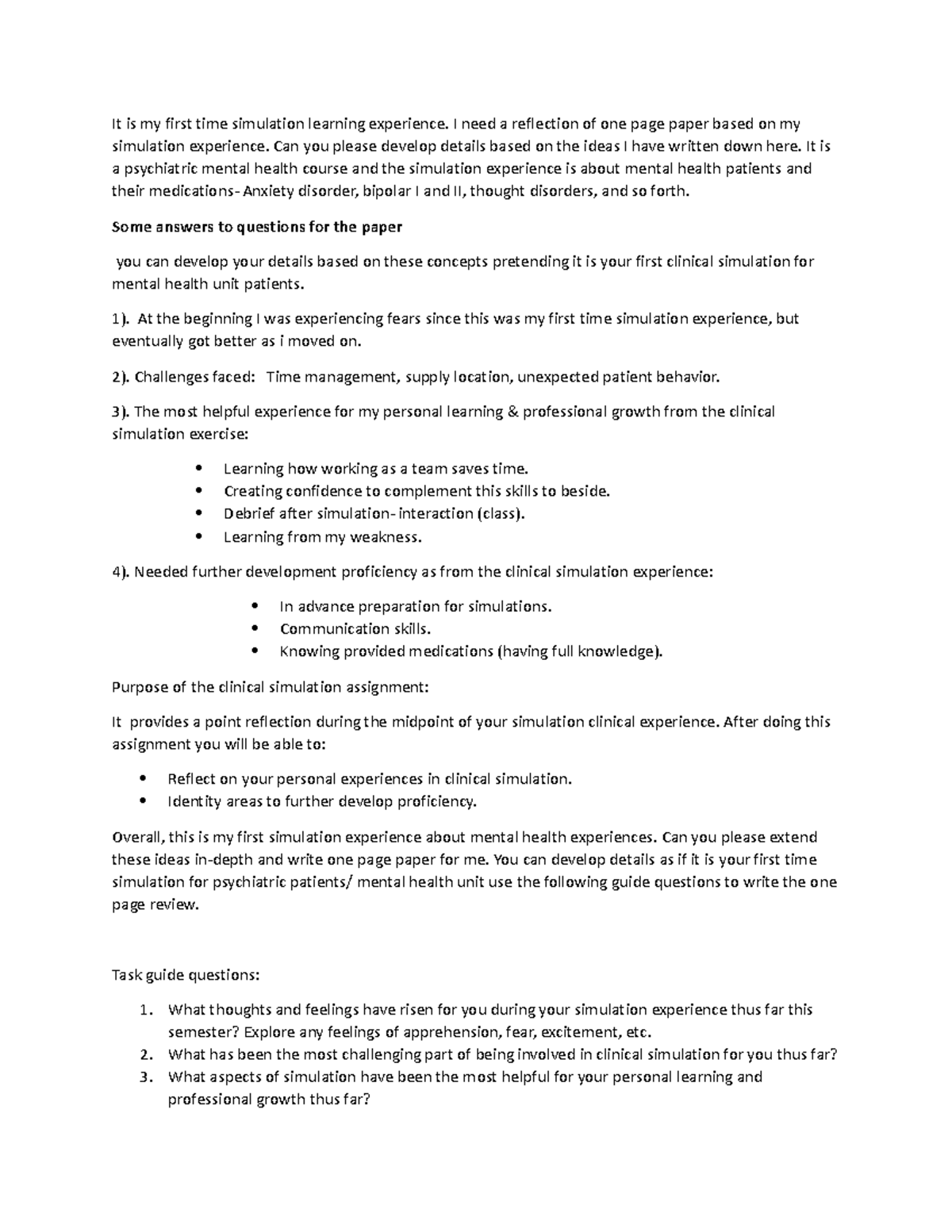 Clinical Simulation Reflection instructions - It is my first time ...