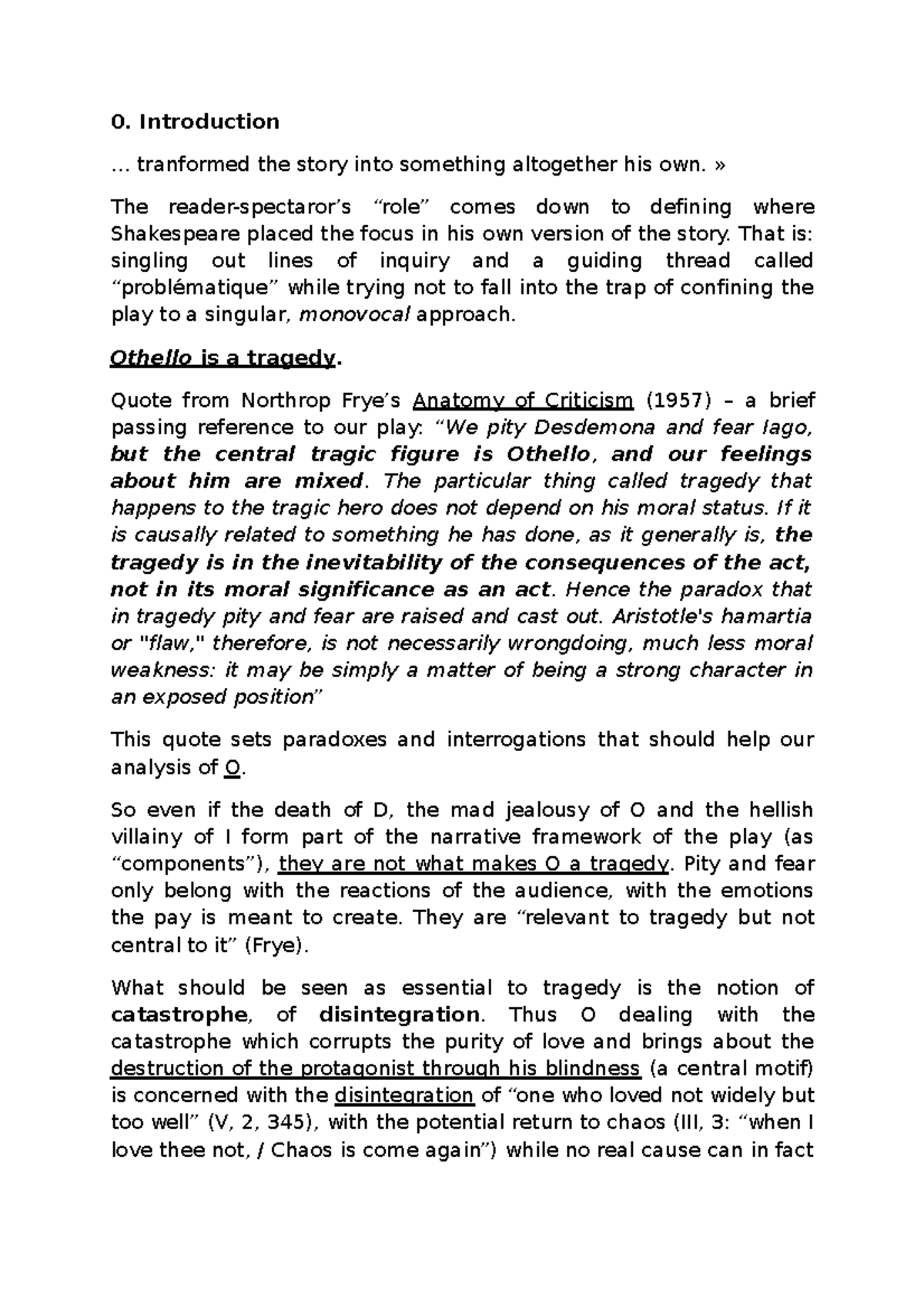 Cours Introduction Othello - Introduction ... tranformed the story into ...