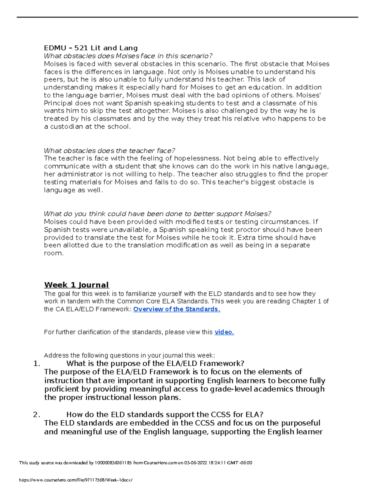 Week 1 - Short Journal for week , answer questions with short responses ...