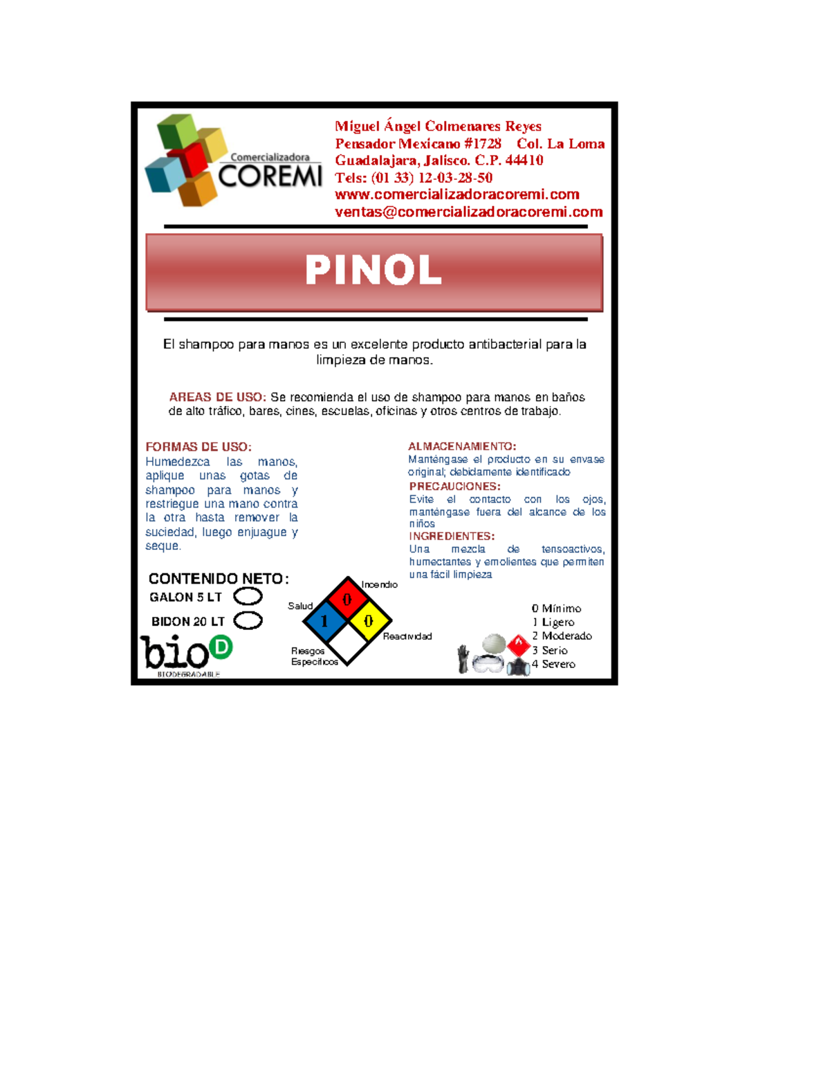 Pinol - HDS DE VARIOS PRODUCTOS QUIMICOS - Miguel Ángel Colmenares ...