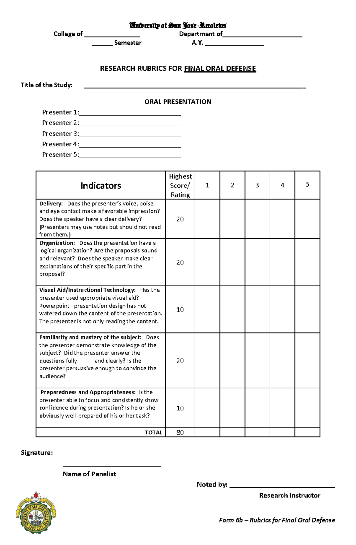 Form 6b Individual Research Presentation final defense - University of ...