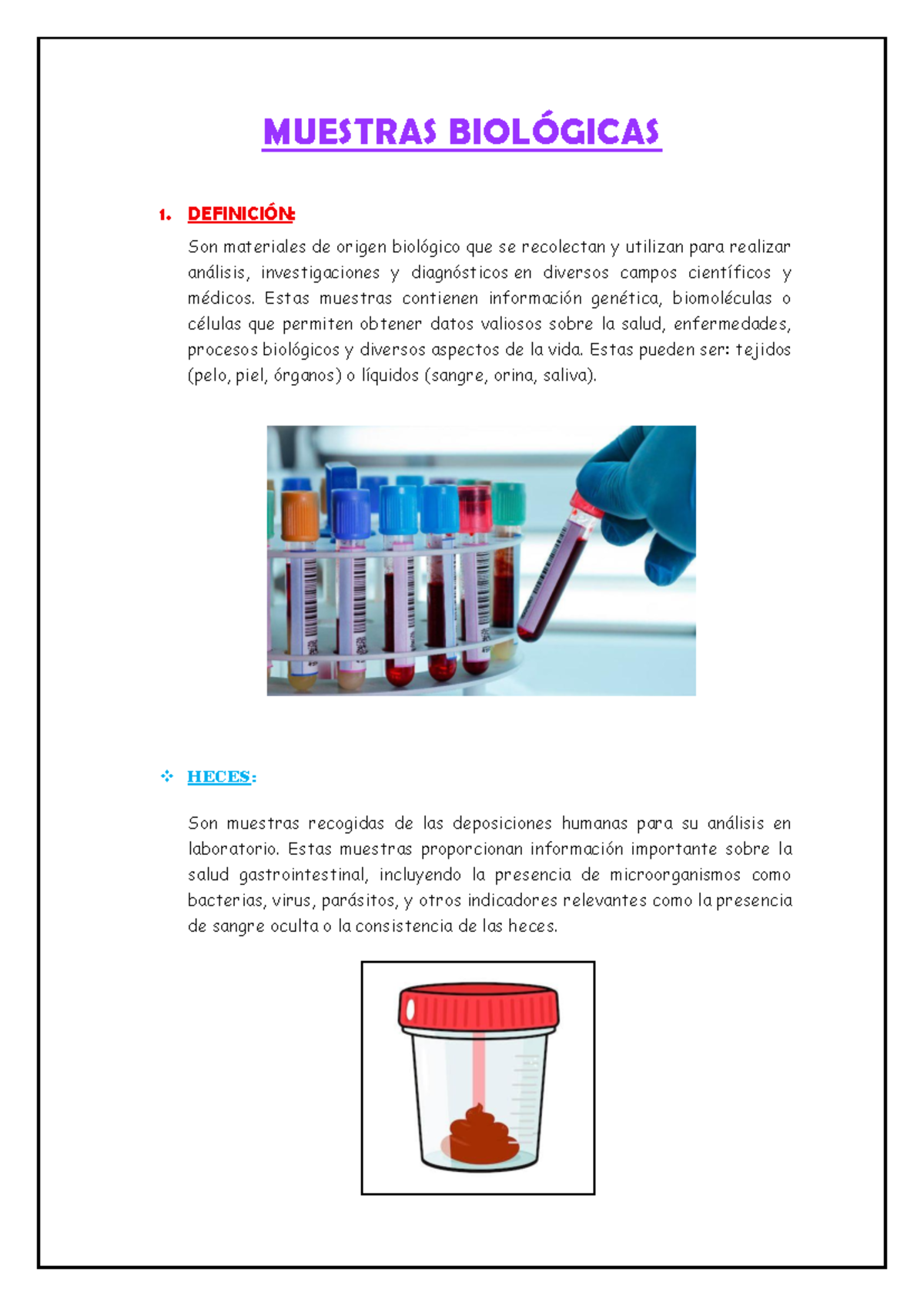 Muestras Biológicas Imprimir - MUESTRAS BIOLÓGICAS 1. DEFINICIÓN: Son ...