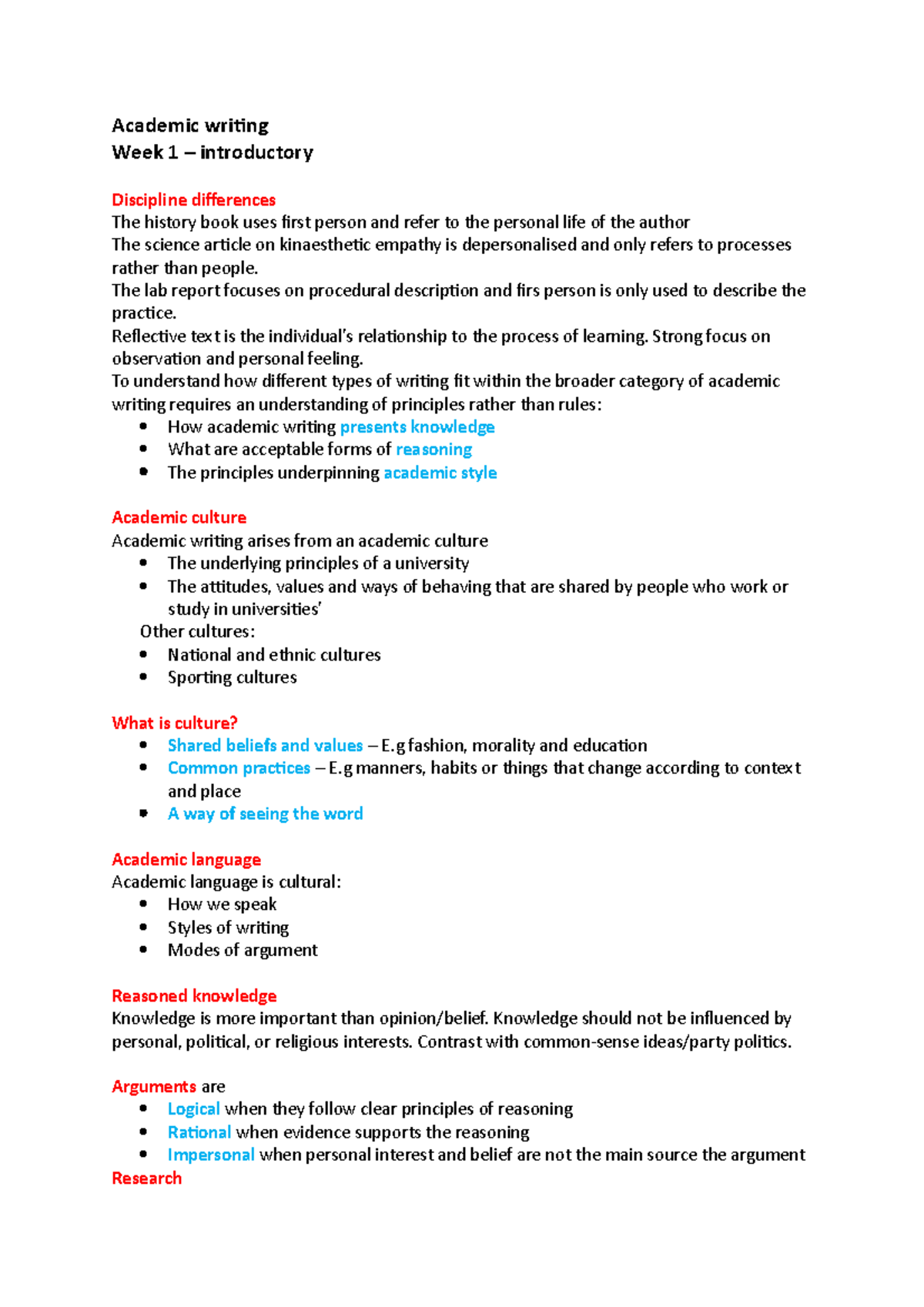 Academic writing w1 - Lecture notes 1 - Academic writing Week 1 ...