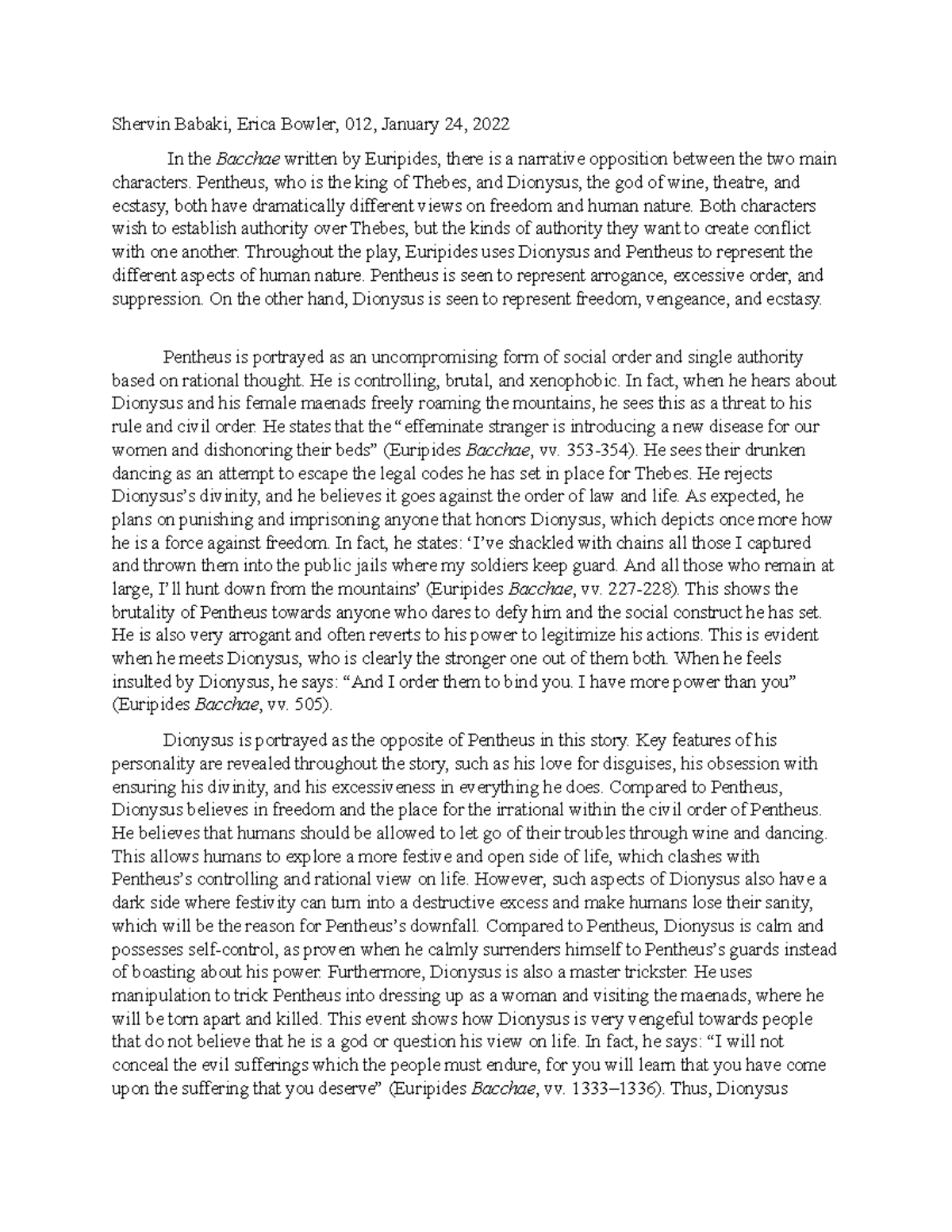 Microtheme 1 - Shervin Babaki, Erica Bowler, 012, January 24, 2022 In ...