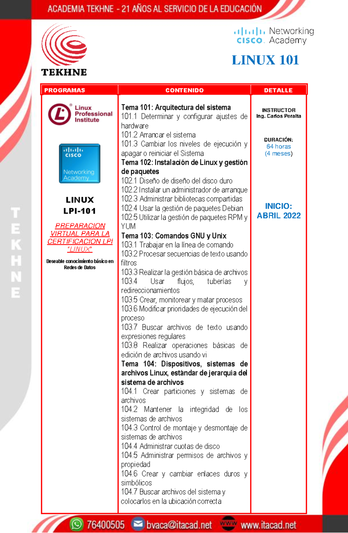 Linux 101 Completo Abril - LINUX 101 PROGRAMAS CONTENIDO DETALLE LINUX LPI- PREPARACION VIRTUAL ...