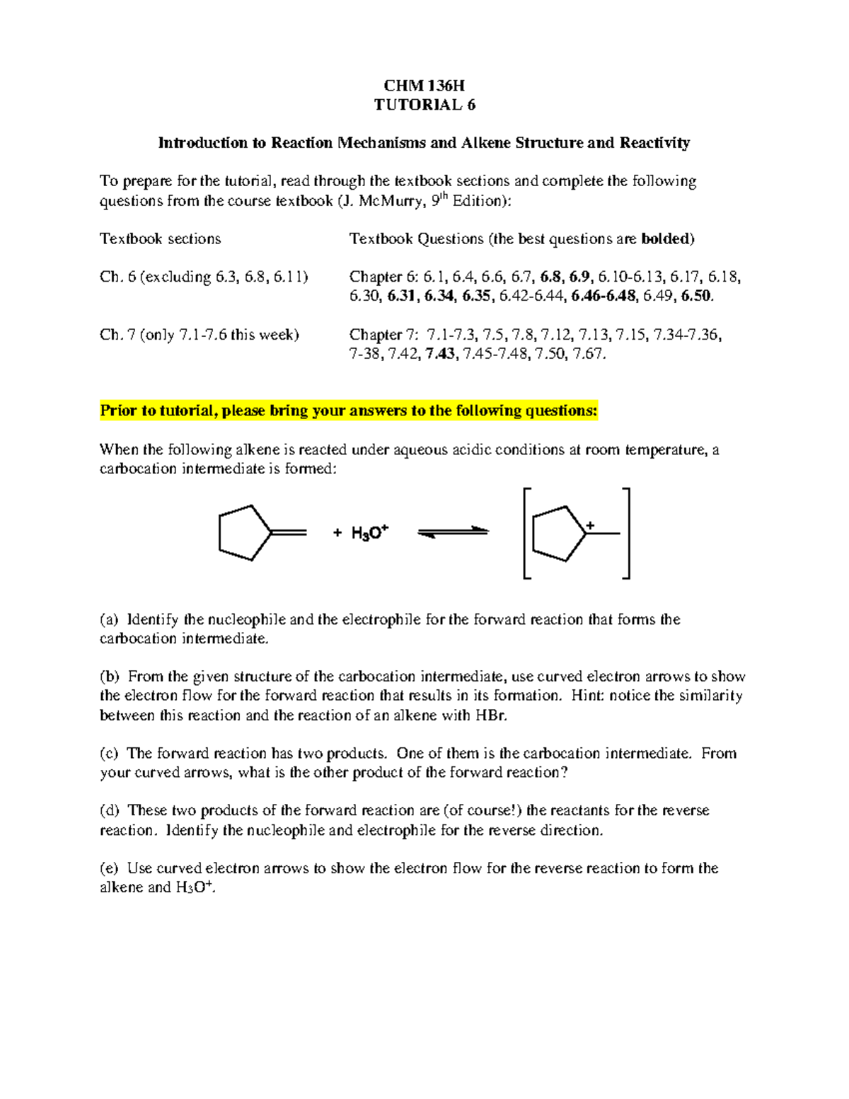 TUT 6 Pre-problems - questions - CHM 136H TUTORIAL 6 Introduction to ...