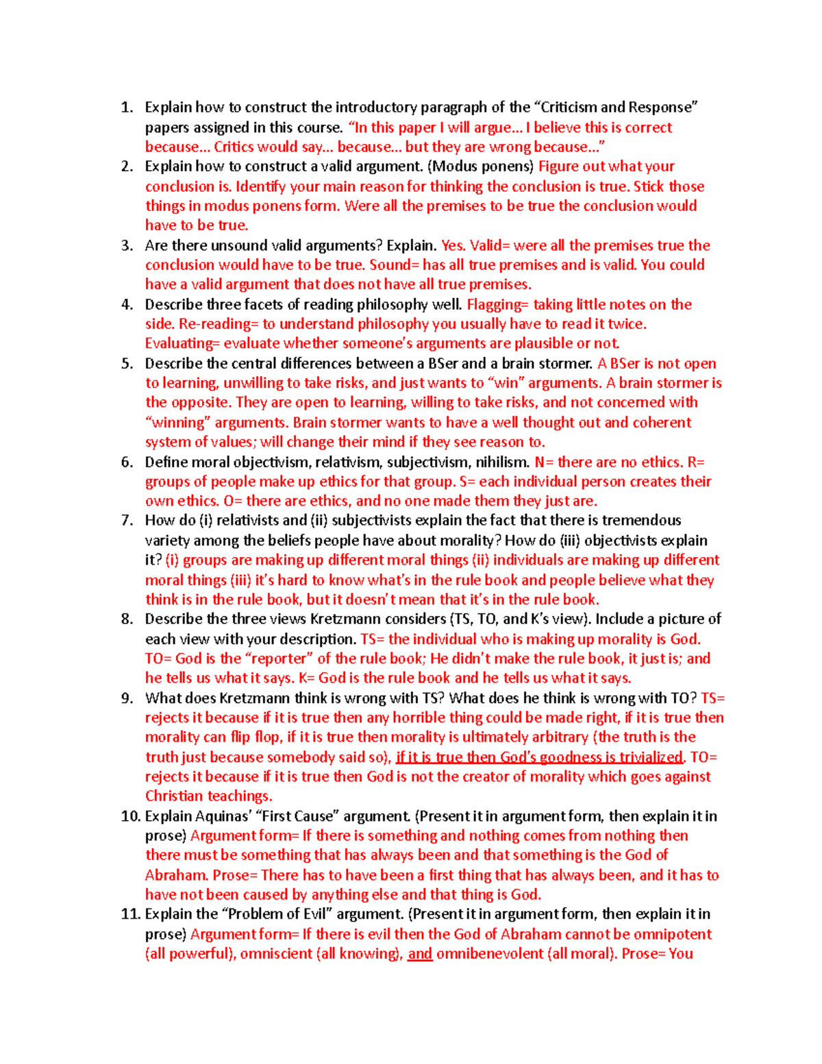 PHIL 100 Final Study Guide - 1. Explain how to construct the ...