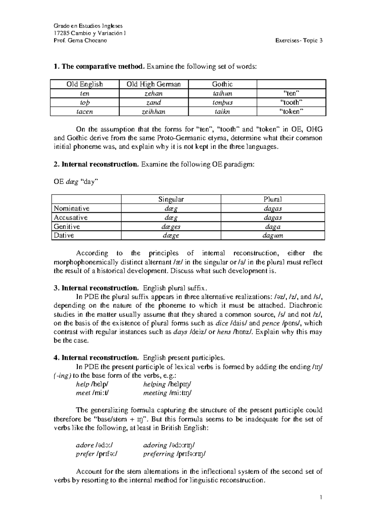 Cambio y Variación I Exercises Topic 3 - 17285 Cambio y Variación I ...