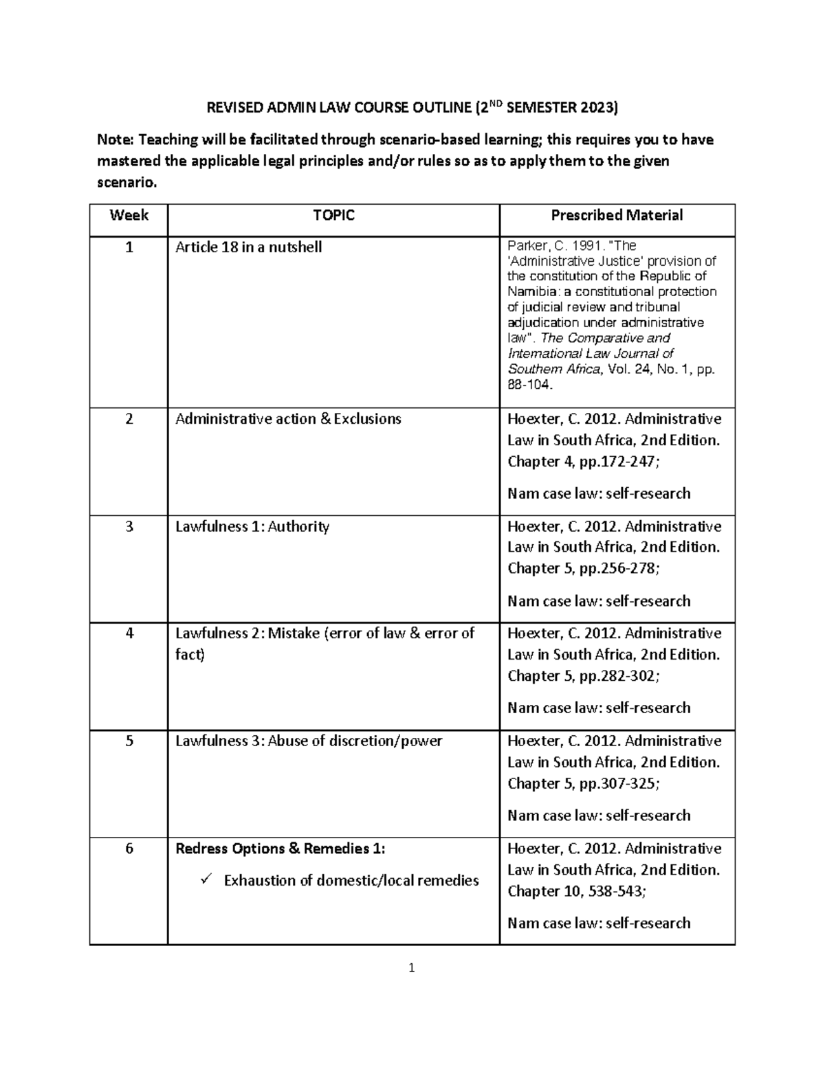 ADL 2023 Course Outline, Part 2 - 1 REVISED ADMIN LAW COURSE OUTLINE ...