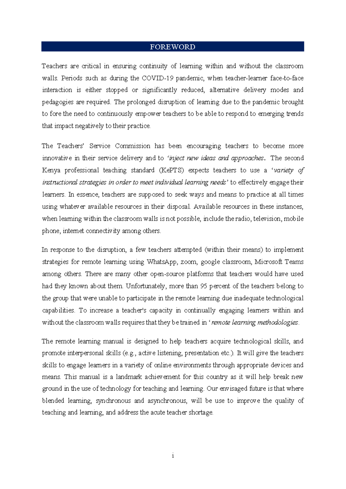 Remote Learning - CSO - Lecture Notes - FOREWORD Teachers are critical ...