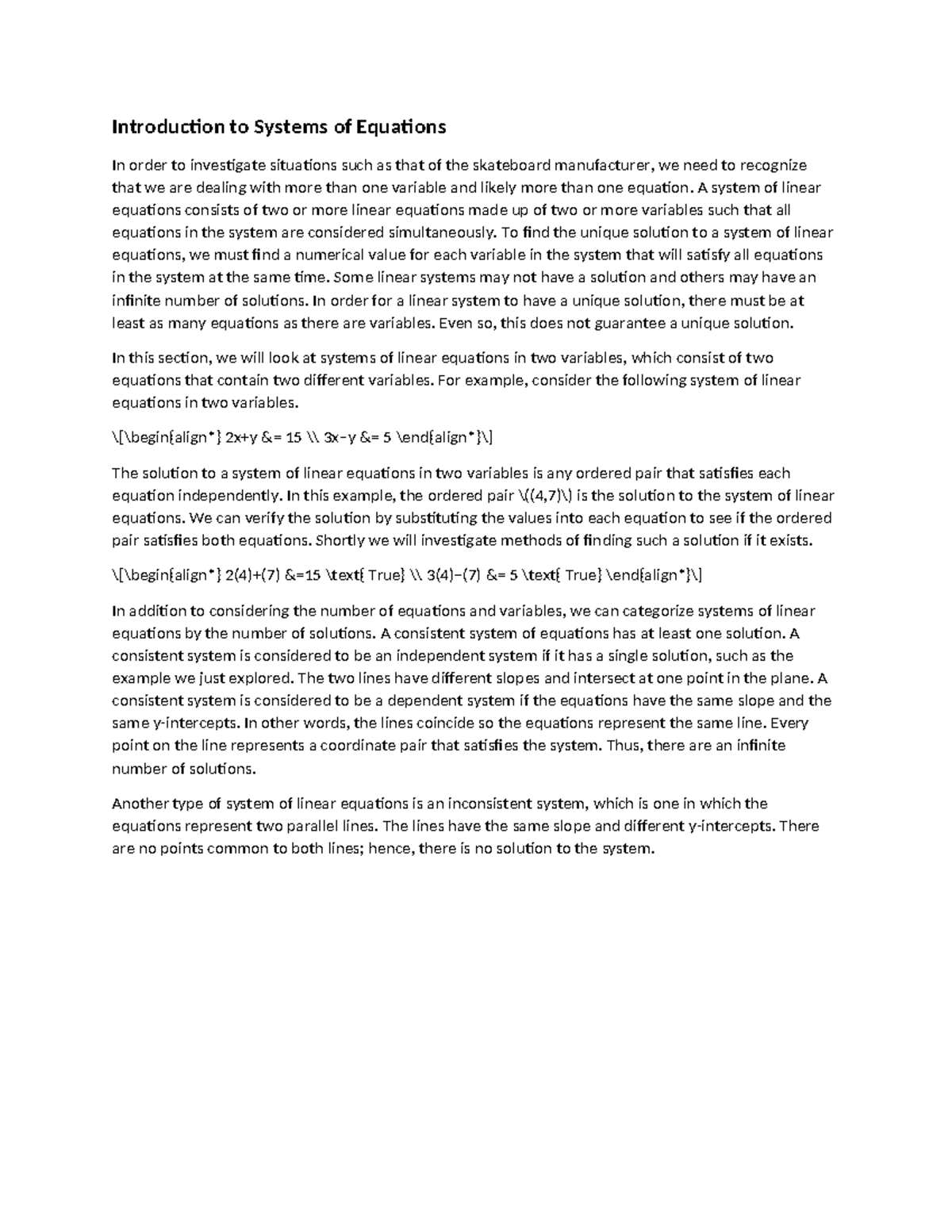 Introduction to Systems of Equations - A system of linear equations ...