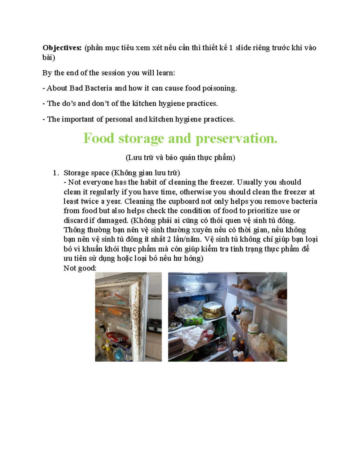 Food storage and preservation - Objectives: (phần mục tiêu xem xét nếu ...