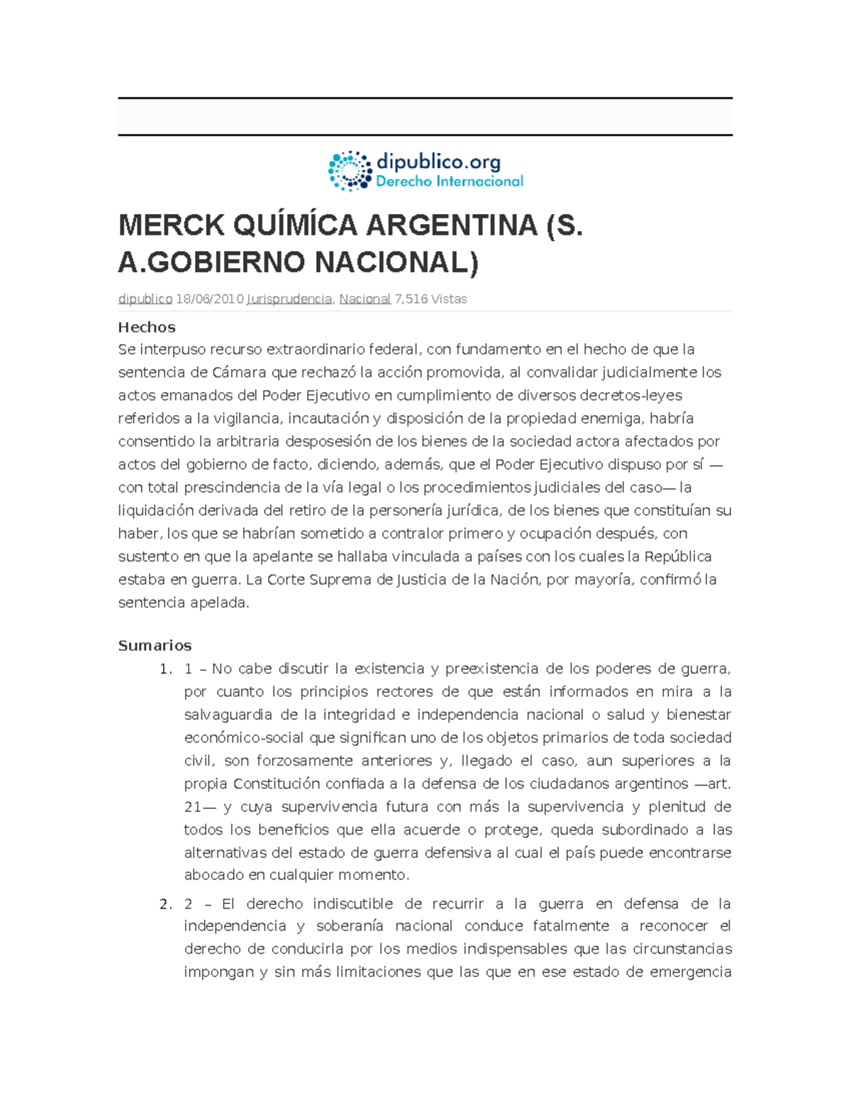 Caso merck derecho internacional publico) - MERCK QUÍMÍCA ARGENTINA (S. A NACIONAL) dipublico ...