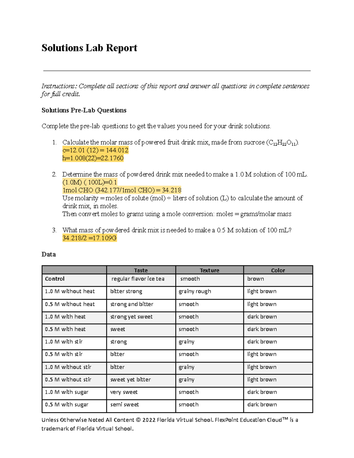 08 03 lab report - chemistry work - Solutions Lab Report Instructions ...