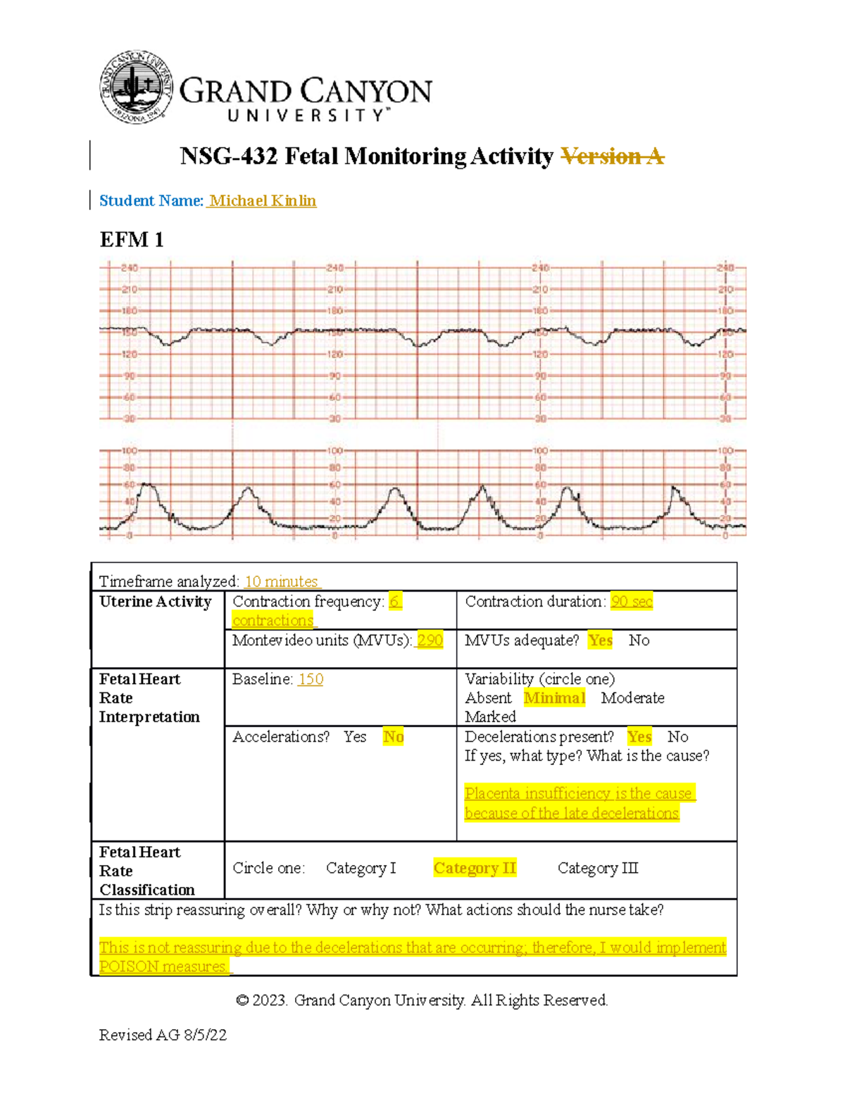 Fetal Act Wksht - NSG-432 Fetal Monitoring Activity Version A Student ...