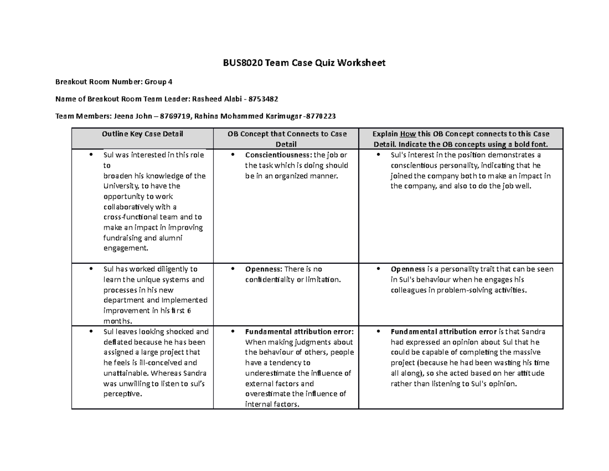 OB - Team Mini Case Worksheet copy - BUS8020 Team Case Quiz Worksheet ...