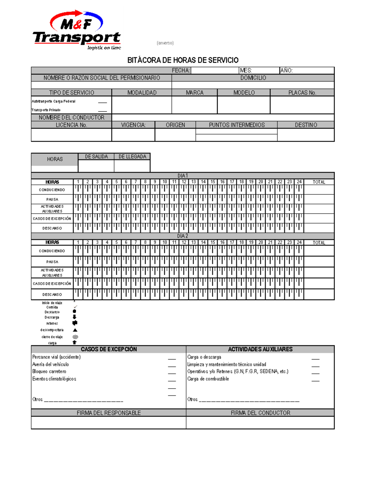 Bitacora horas de servicio SCT - HORAS TOTAL HORAS TOTAL Inicio de ...