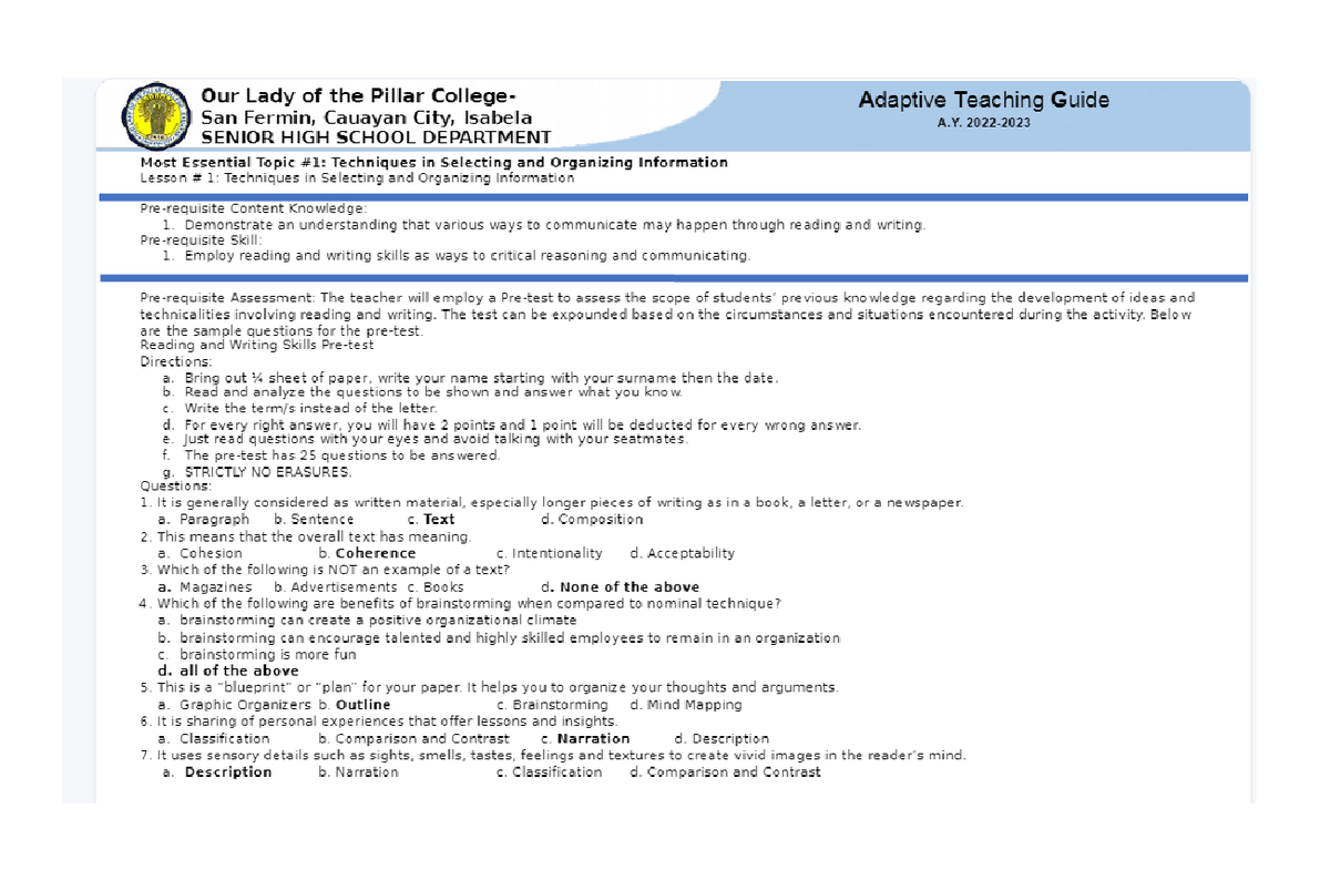 ATG -Read & Writing Dummy - Our Lady of the Pillar Adaptive Teaching ...