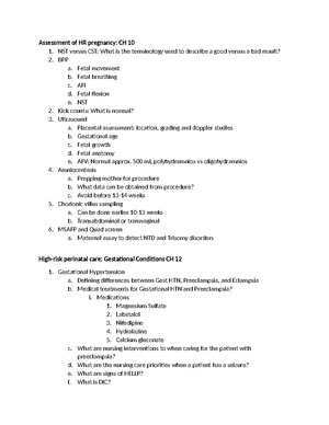 OB Exam 3 Study Guide - OB Exam 3 Study Guide Childbirth at Risk (Ch ...