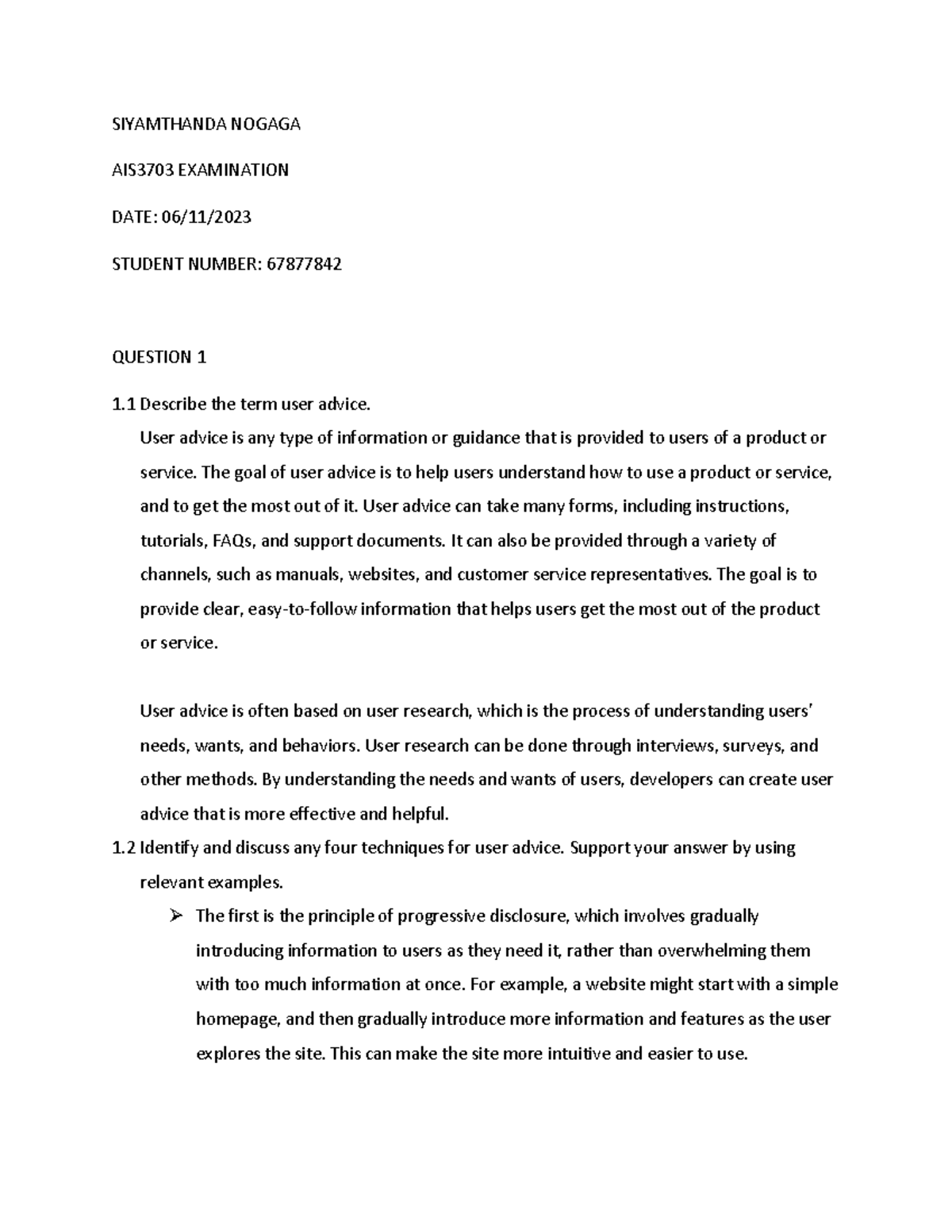 AIS3703 EXAM - Assignment - SIYAMTHANDA NOGAGA AIS3703 EXAMINATION DATE ...