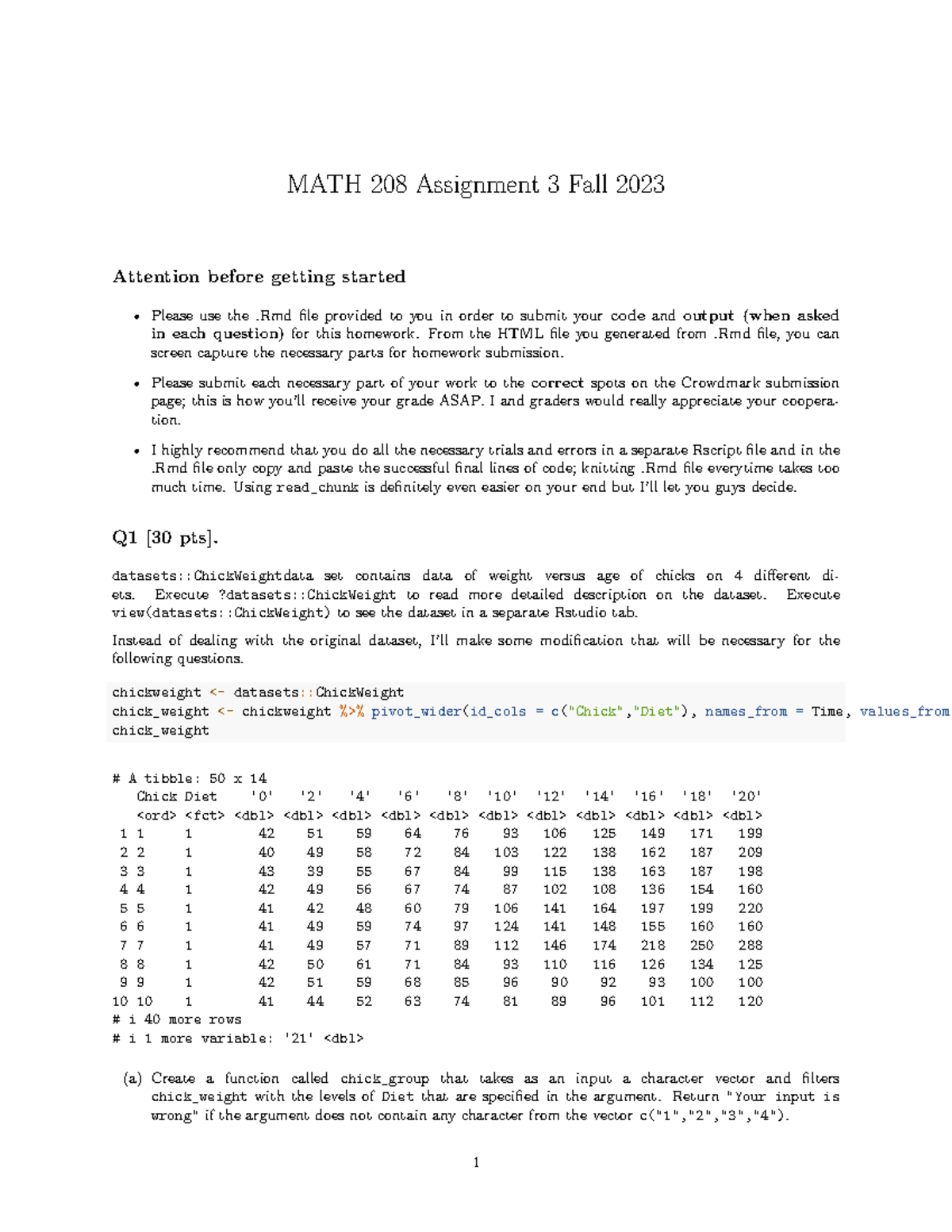 MATH208 Assignment 3 - MATH 208 Assignment 3 Fall 2023 Attention before getting started Please ...