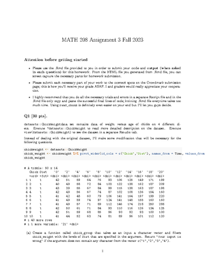 MATH 208 Assignment 3 - MATH 208 Assignment 3 The assignment contains ...