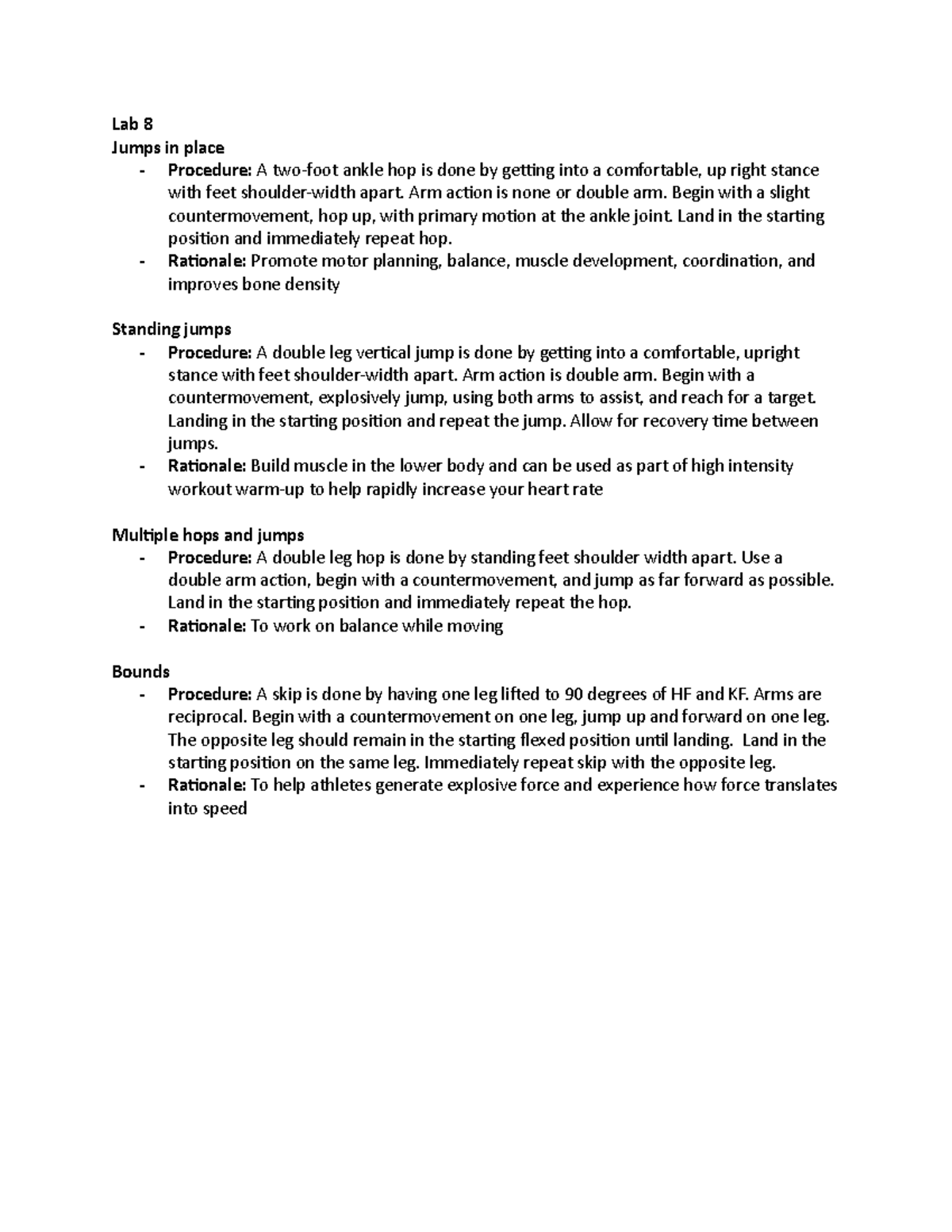 LAB 8 - lab 8 - Lab 8 Jumps in place - Procedure: A two-foot ankle hop ...
