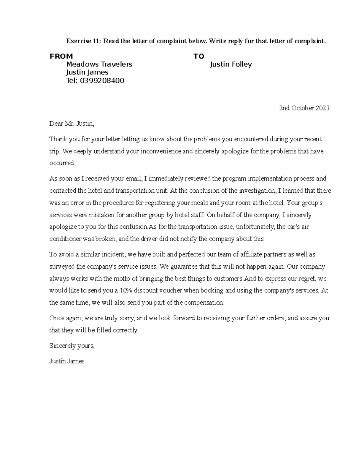 Exercise 11 - Từ vựng và bài tập môn Tiếng Anh chuyên ngành du lịch ...