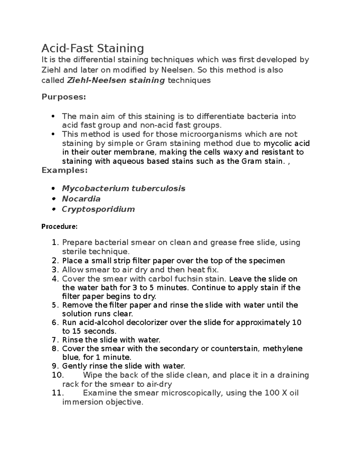 Acid Fast staining - michi ontario - Acid-Fast Staining It is the ...