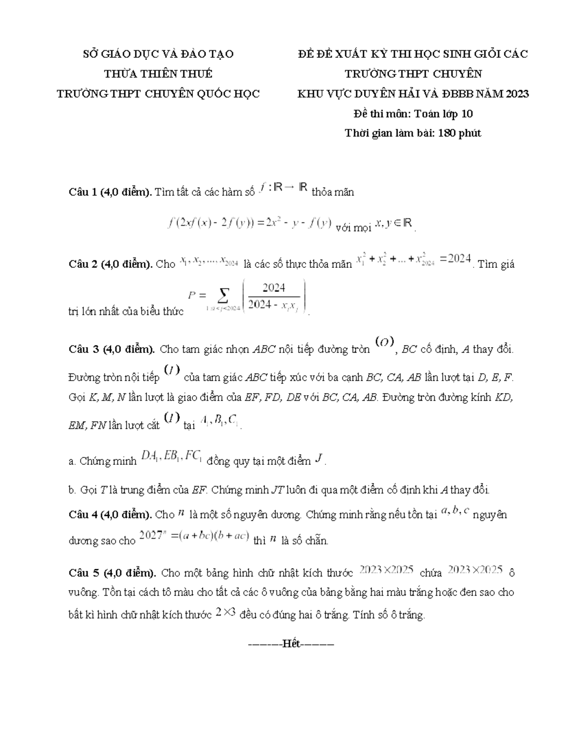 TOAN 10 DAP AN DE DE XUAT DHBB THPT Chuyen QUOC HOC HUE - SỞ GIÁO DỤC VÀ ĐÀO TẠO THỪA THIÊN THUẾ ...
