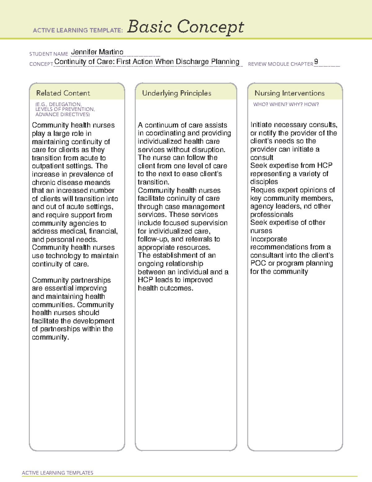 ATI Basic Concept Continuity of Care - NUR 222 - ACTIVE LEARNING ...