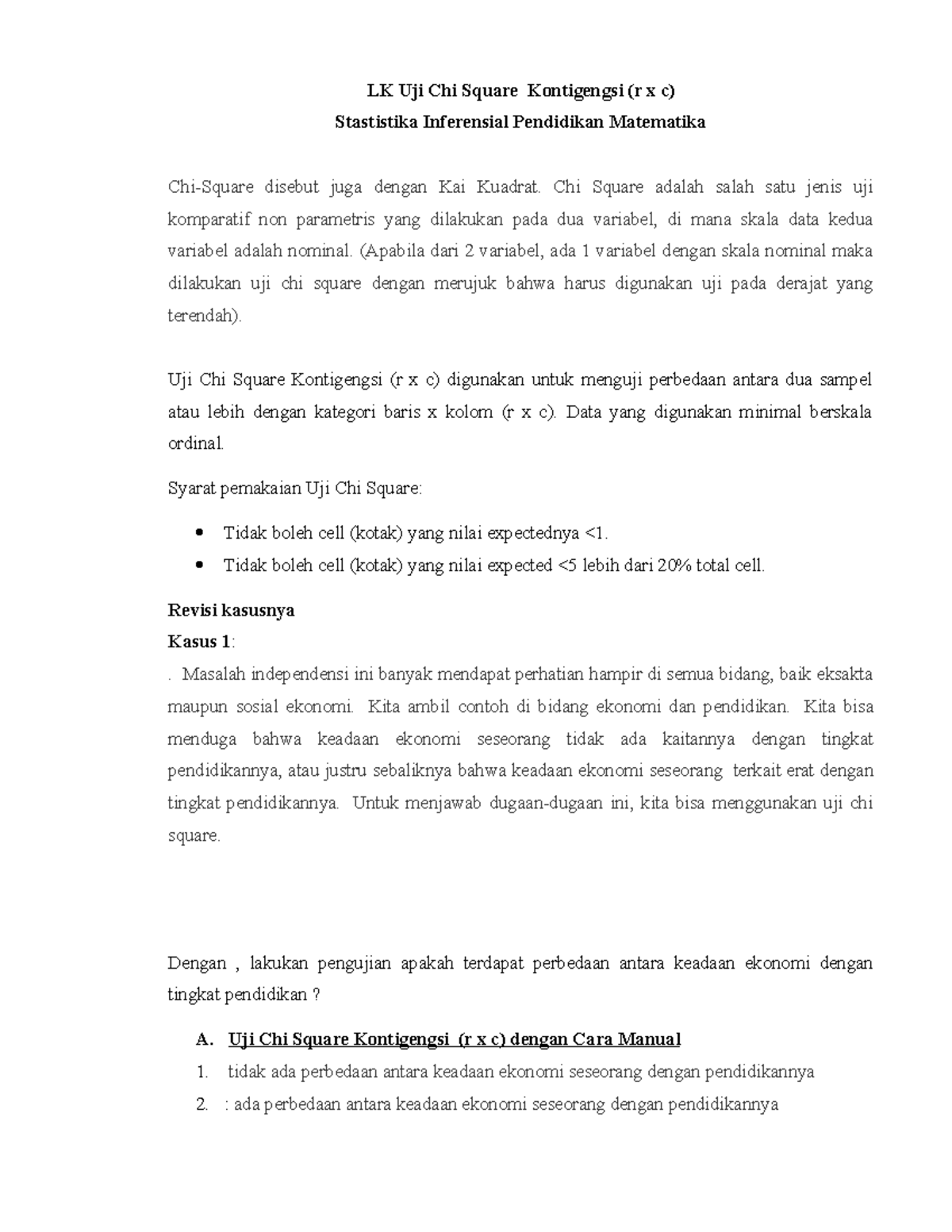 LK Uji Chi Square χ2 Kontigengsi - Chi Square adalah salah satu jenis ...
