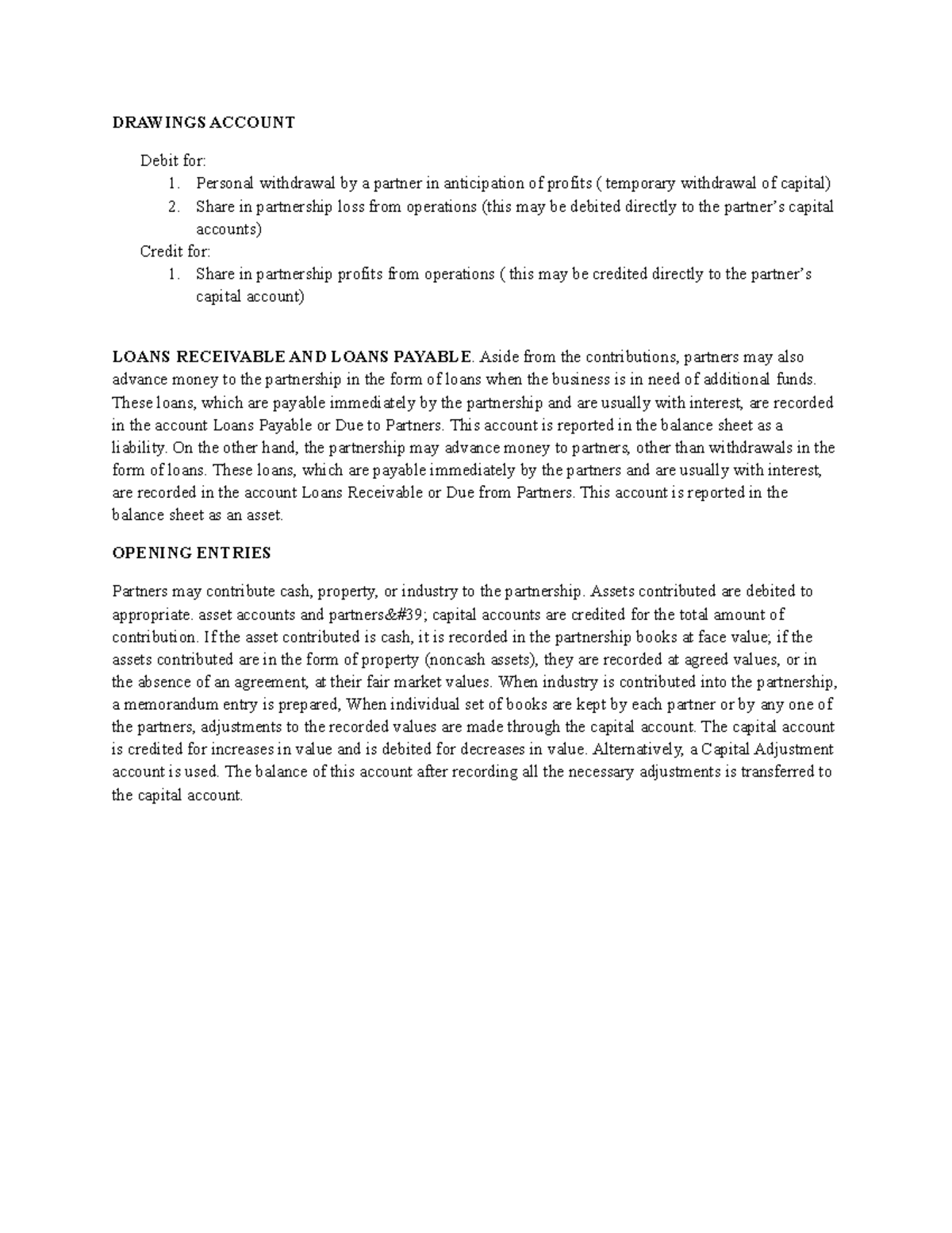 Drawings Account - DRAWINGS ACCOUNT Debit for: 1. Personal withdrawal ...